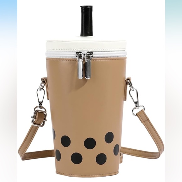 Bags | Unbranded Tan And Black Milk Tea Boba Novelty Crossbody Bag ...
